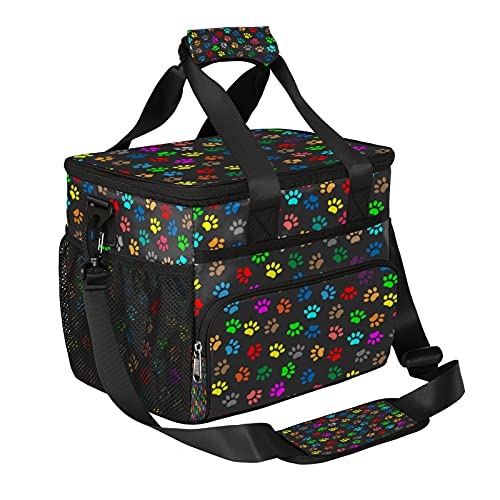 Insulated Lunch Bag, Colorful Dog Paw Print Reusable Lunch Box Leakproof Cooler Tote Bag Large Lunchbox Freezable Lunch Bag with Adjustable Shoulder Strap for Women Men Picnic Work Beach