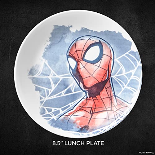 Corelle Vitrelle 4-Piece Salad Plate Set, Triple Layer Glass and Chip Resistant, Lightweight Round 8-1/2-Inch Plates Set, Marvel's Spider-Man
