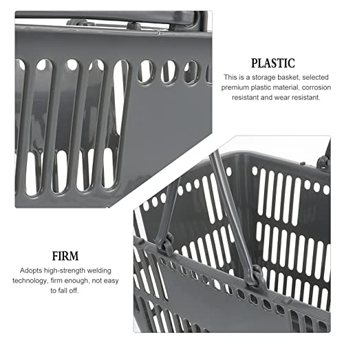 ULTECHNOVO Shopping Basket, 20L Gray Plastic Shopping Basket with Handles Market Grocery Retail Store Supplies Handheld Basket