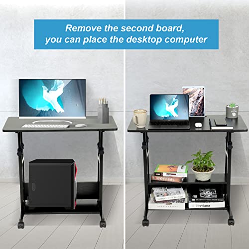 Home Office Desks Standing Adjustable Height Small Laptop Desk with Storage for Small Spaces Computer Table for Couch Bedrooms Mobile Rolling Portable Student Desk on Wheels Modern Uplift Black Desk