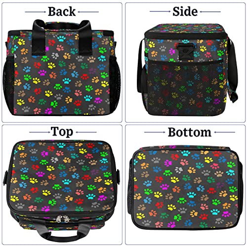 Insulated Lunch Bag, Colorful Dog Paw Print Reusable Lunch Box Leakproof Cooler Tote Bag Large Lunchbox Freezable Lunch Bag with Adjustable Shoulder Strap for Women Men Picnic Work Beach