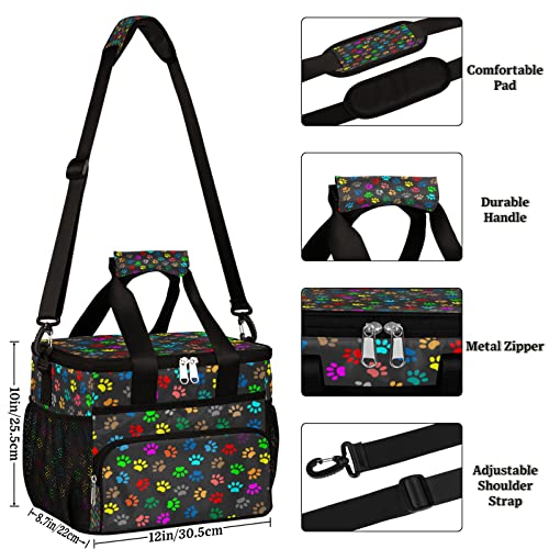 Insulated Lunch Bag, Colorful Dog Paw Print Reusable Lunch Box Leakproof Cooler Tote Bag Large Lunchbox Freezable Lunch Bag with Adjustable Shoulder Strap for Women Men Picnic Work Beach