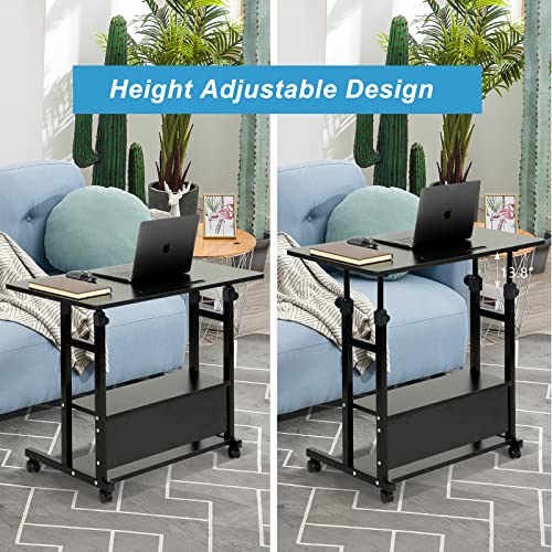 Home Office Desks Standing Adjustable Height Small Laptop Desk with Storage for Small Spaces Computer Table for Couch Bedrooms Mobile Rolling Portable Student Desk on Wheels Modern Uplift Black Desk