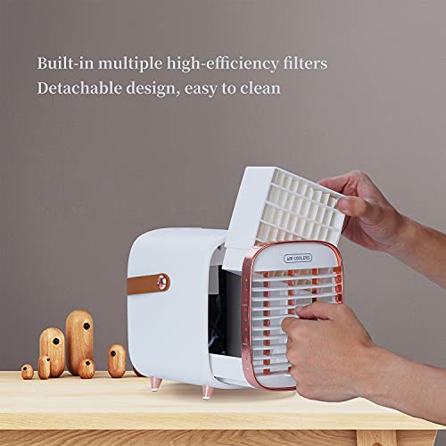 Portable Air Conditioner, Rechargeable Personal Air Conditioner, Mini Air Conditioner with 3 Speeds, Quiet Cordless Mini AC with Handle for Bedroom, Office, Dorm, Camping