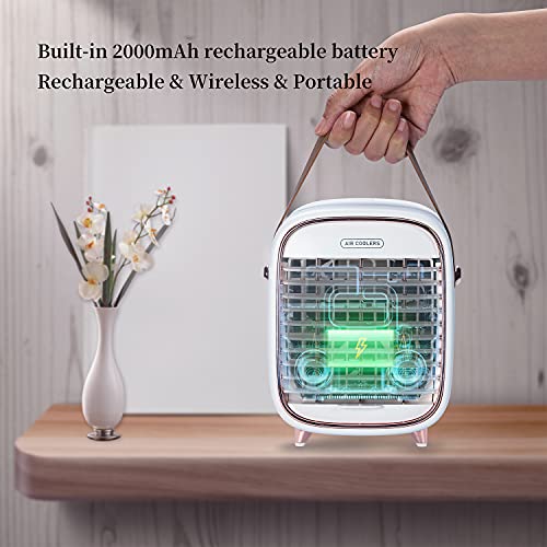 Portable Air Conditioner, Rechargeable Personal Air Conditioner, Mini Air Conditioner with 3 Speeds, Quiet Cordless Mini AC with Handle for Bedroom, Office, Dorm, Camping