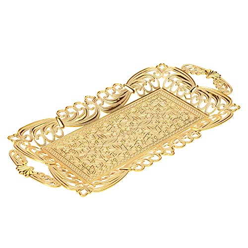 Gold Serving Tray, Vintage Serving Metal Tray for 2 People (Width 6'' Length 16'') (Premium Gold)