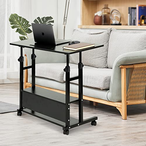 Home Office Desks Standing Adjustable Height Small Laptop Desk with Storage for Small Spaces Computer Table for Couch Bedrooms Mobile Rolling Portable Student Desk on Wheels Modern Uplift Black Desk