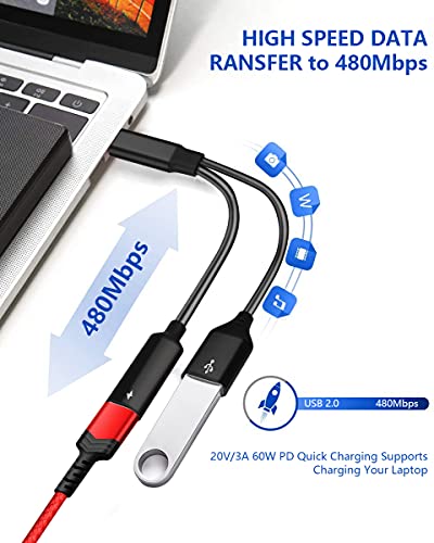 USB C to USB Adapter with Type C Charging, 2 in 1 Type C 3.0 OTG Splitter with 60W PD Fast Charge Compatible for Galaxy S23 S22 S21 S20 S20+ Note 20/10,Switch,LG V40 V30 G8, Pixel4 XL,Google TV 2020