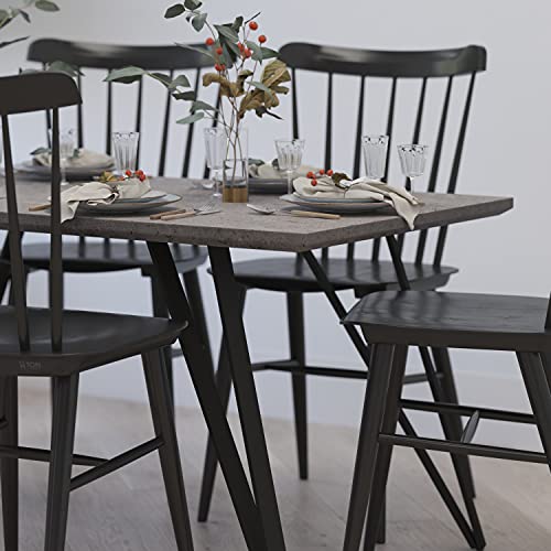 Merrick Lane Maya Rectangular Dining Table Faux Concrete Finish Kitchen Table with Retro Hairpin Legs