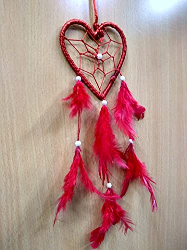 Fikimos Dream Catchers Wall Decor, Handmade Feather Bedroom Home Car Decor Nursery Room Hanging Decoration (3" Red Heart)