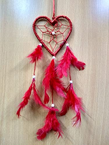 Fikimos Dream Catchers Wall Decor, Handmade Feather Bedroom Home Car Decor Nursery Room Hanging Decoration (3" Red Heart)
