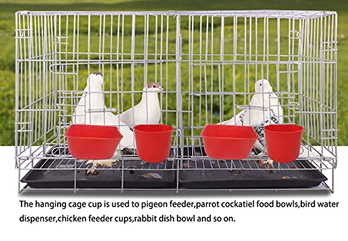 ORIBUKI Cage Cups Birds Feeders Seed Bowl Chicken Feeding Watering Dish Rabbit Water Food Hanging Wire Cages Box 8oz/16oz Coop Cups for Pet Parrot Parakeet Gamefowl Poultry Pigeon (10PCS Red)