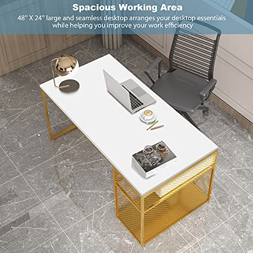 Tangkula Universal Solid One-Piece Table Top, 48 x 24 inch Wood Table Top for Standard & Sit to Stand Desk Frame, Rectangular Office Countertop, Home Office Relevance Wood Tabletop (White)