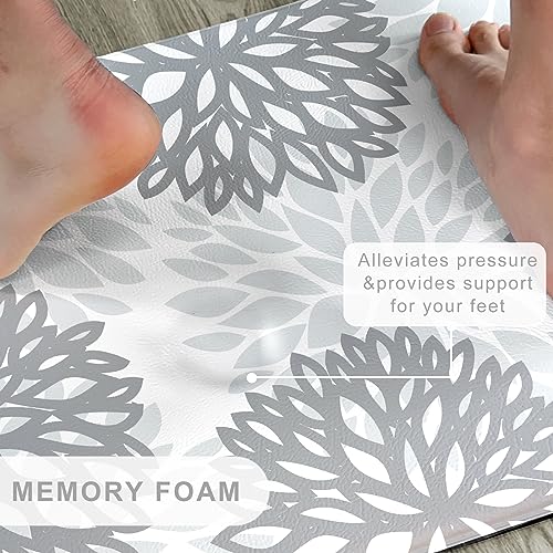 Gray Cushioned Anti Fatigue Kitchen Rugs Set of 2, Waterproof Non Slip, PVC Leather Memory Foam, 17.3''x 28''+17.3'' x 47''