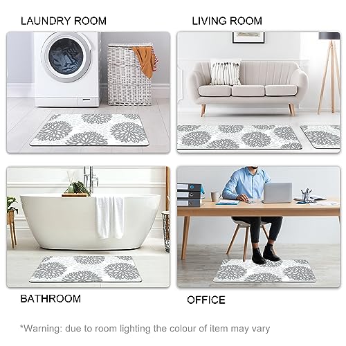 Gray Cushioned Anti Fatigue Kitchen Rugs Set of 2, Waterproof Non Slip, PVC Leather Memory Foam, 17.3''x 28''+17.3'' x 47''