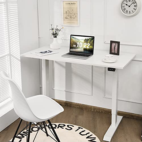 Tangkula Universal Solid One-Piece Table Top, 48 x 24 inch Wood Table Top for Standard & Sit to Stand Desk Frame, Rectangular Office Countertop, Home Office Relevance Wood Tabletop (White)