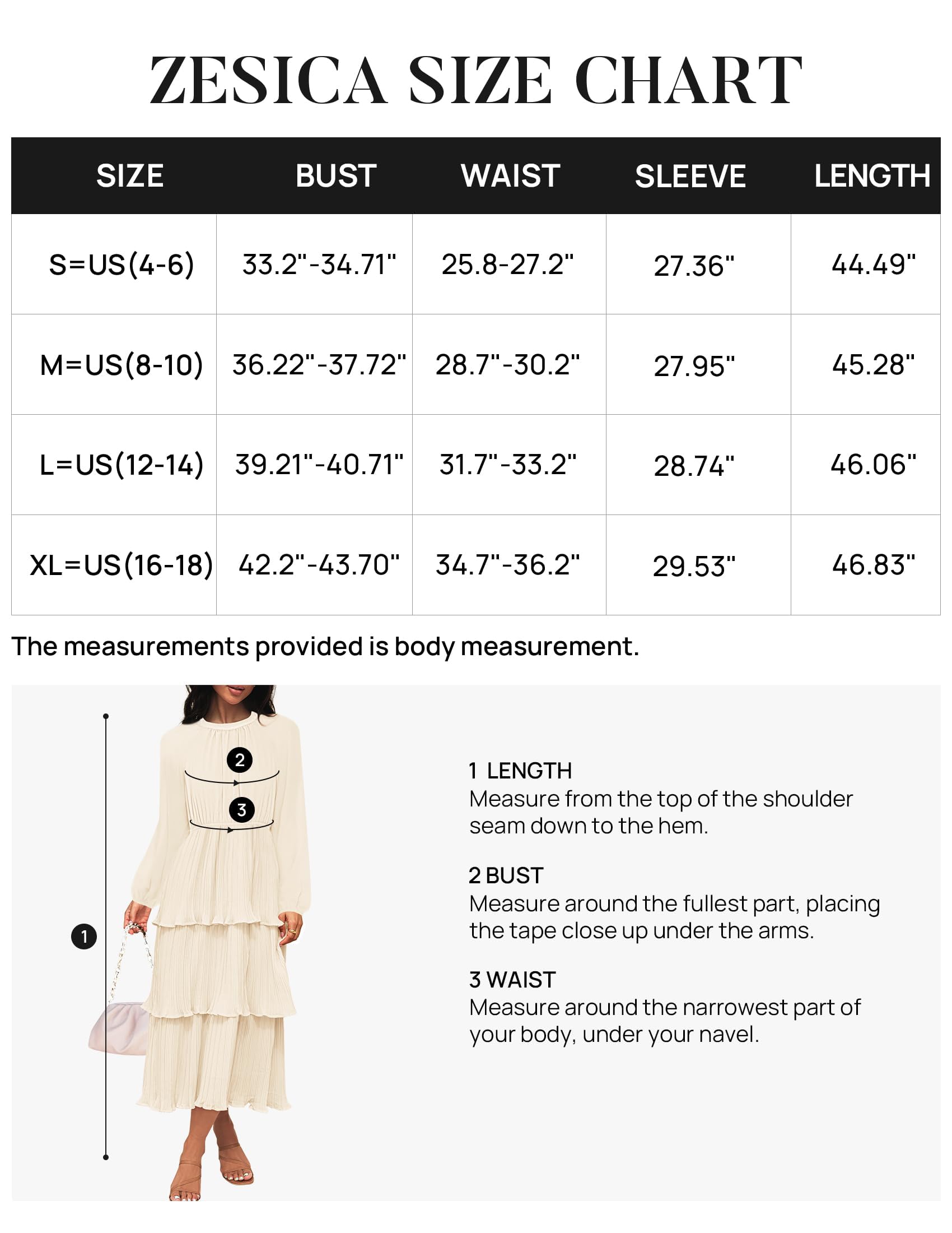 ZESICA Women's 2025 Long Sleeve Crew Neck Ruffle Tiered Layered Chiffon Flowy Swing 2025 Long Midi Dress,Apricot,Large