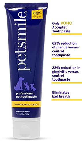 Petsmile Professional Pet Toothpaste | Cat & Dog Dental Care | Controls Plaque, Tartar, & Bad Breathe | Only VOHC Accepted Toothpaste | Teeth Cleaning Pet Supplies (London Broil, 4.2 Oz)