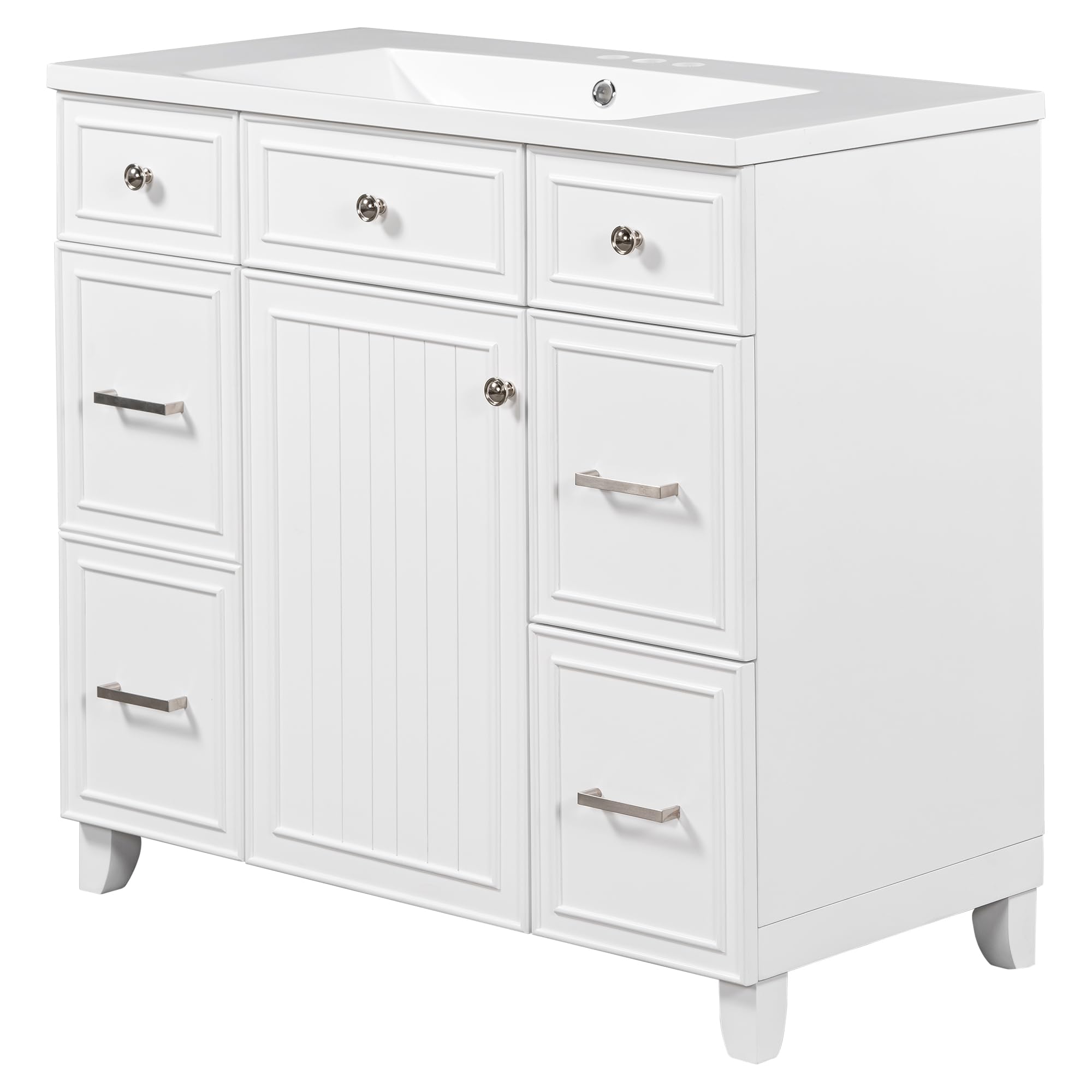 Merax 36" Bathroom Vanity with Soft Closing Door, Combo Stand Storage Cabinet Set and Square Resin Sink Top, White