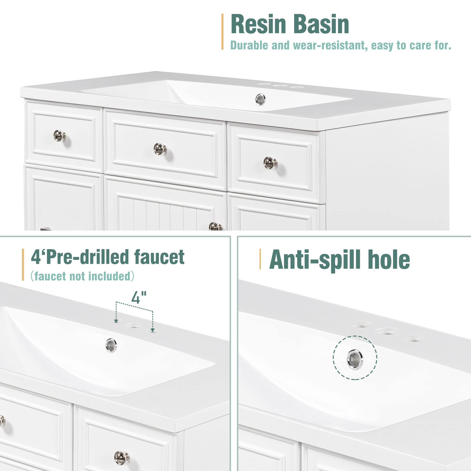 Merax 36" Bathroom Vanity with Soft Closing Door, Combo Stand Storage Cabinet Set and Square Resin Sink Top, White