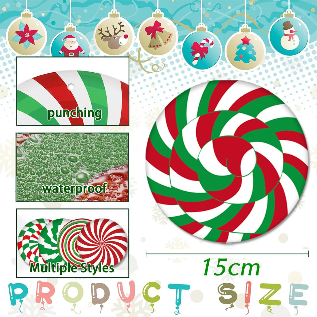 Flyowl 16 PCS Candy Christmas Outdoor Decorations Christmas Tree Hanging Ornaments Peppermint Lollipop Candy Yard Signs Tree Porch Yard Xmas Decor