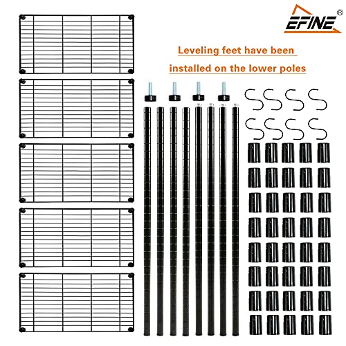 EFINE 2-Pack 5-Shelf Shelving Unit Rack with 8-Hook and 5-Shelf Liners, NSF Certified, Adjustable, 150lbs Loading Capacity Per Shelf, Shelving Rack for Kitchen and Garage (23.6W x 14D x 59H)