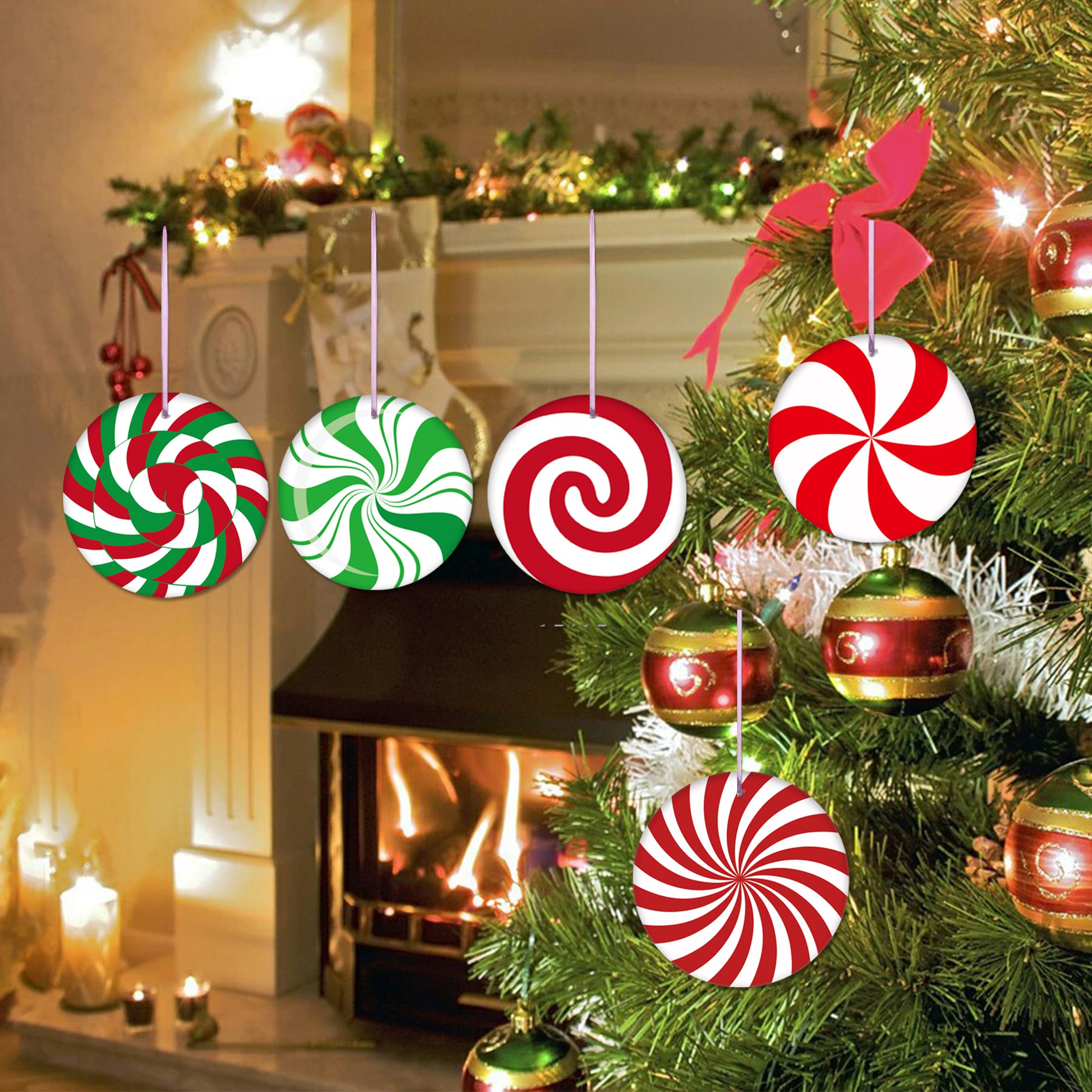 Flyowl 16 PCS Candy Christmas Outdoor Decorations Christmas Tree Hanging Ornaments Peppermint Lollipop Candy Yard Signs Tree Porch Yard Xmas Decor