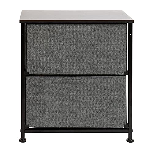 Flash Furniture 2 Drawer Storage Organizer - Black Cast Iron Frame and Wood Top - 2 Easy Pull Dark Gray Fabric Drawers