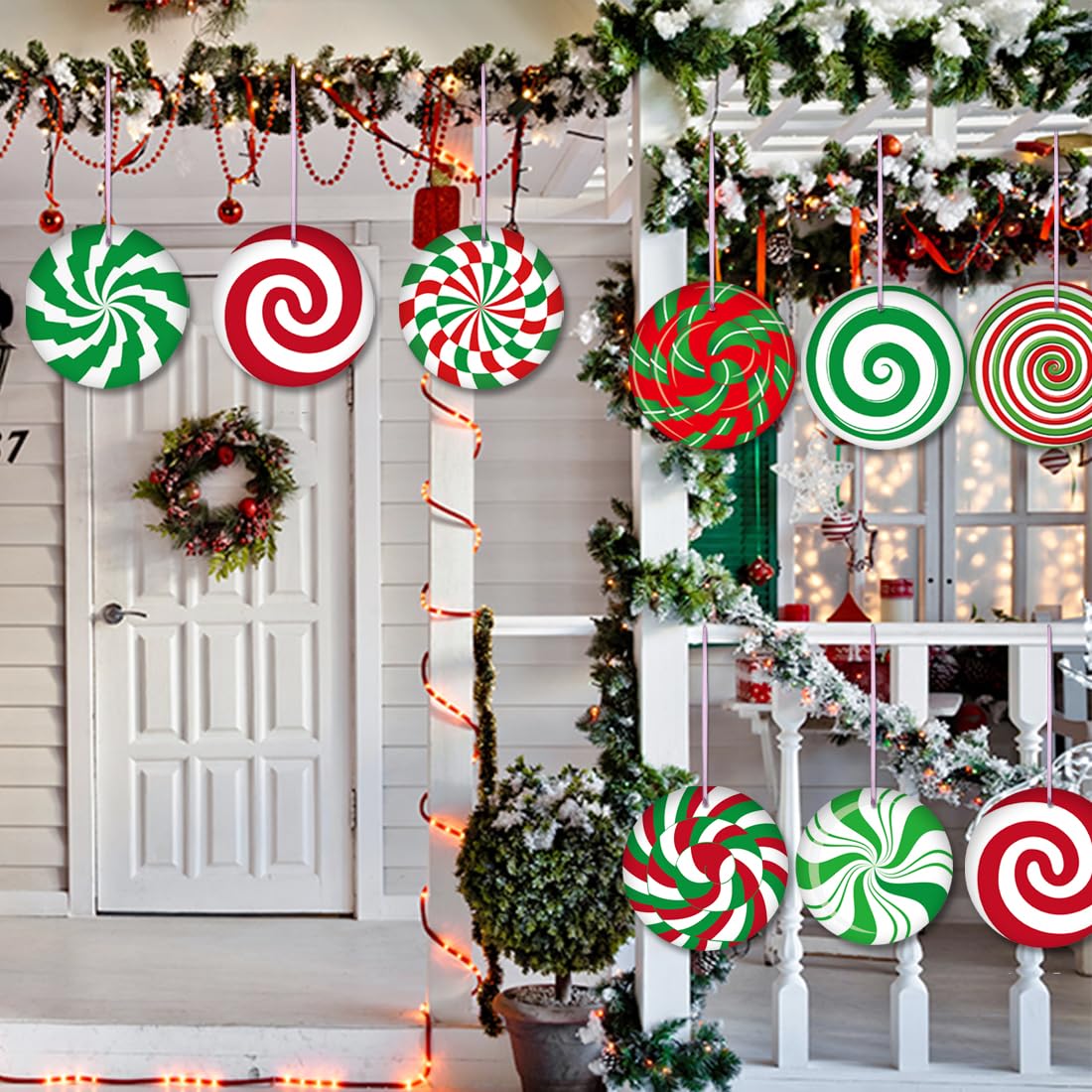 Flyowl 16 PCS Candy Christmas Outdoor Decorations Christmas Tree Hanging Ornaments Peppermint Lollipop Candy Yard Signs Tree Porch Yard Xmas Decor