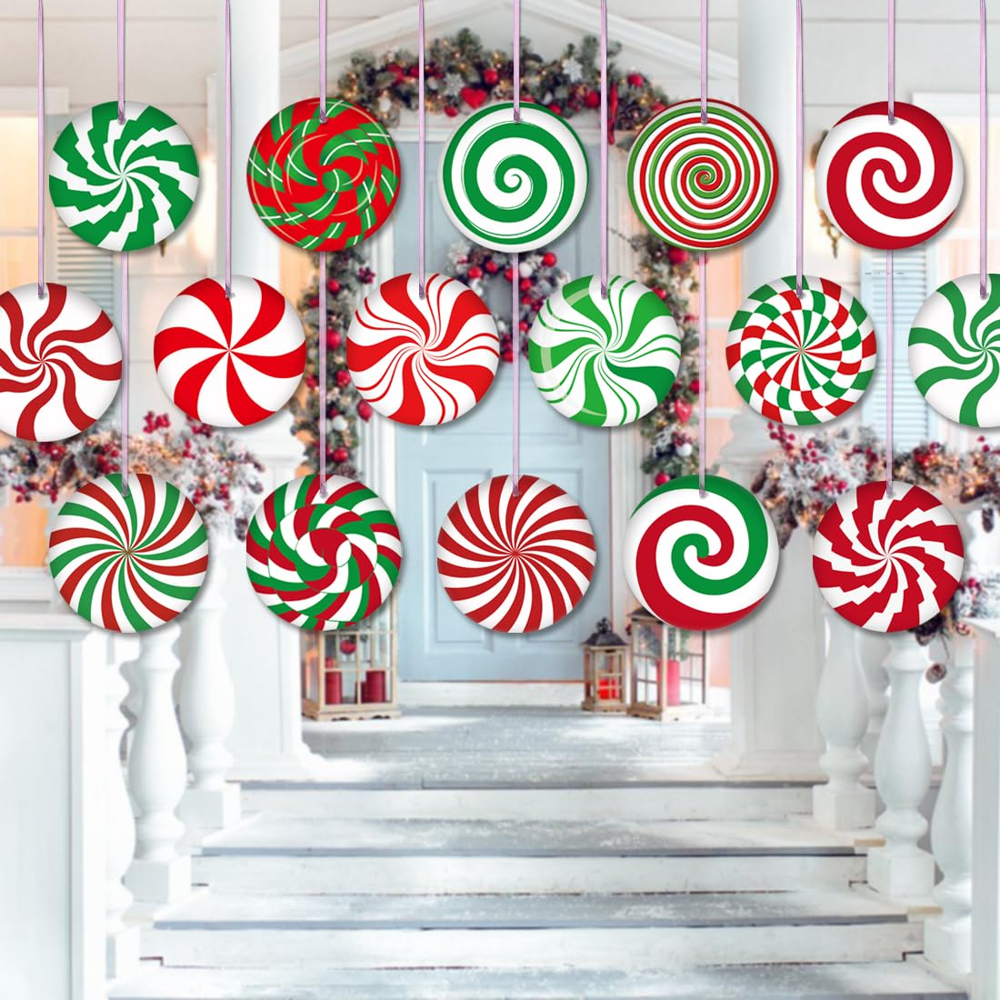 Flyowl 16 PCS Candy Christmas Outdoor Decorations Christmas Tree Hanging Ornaments Peppermint Lollipop Candy Yard Signs Tree Porch Yard Xmas Decor