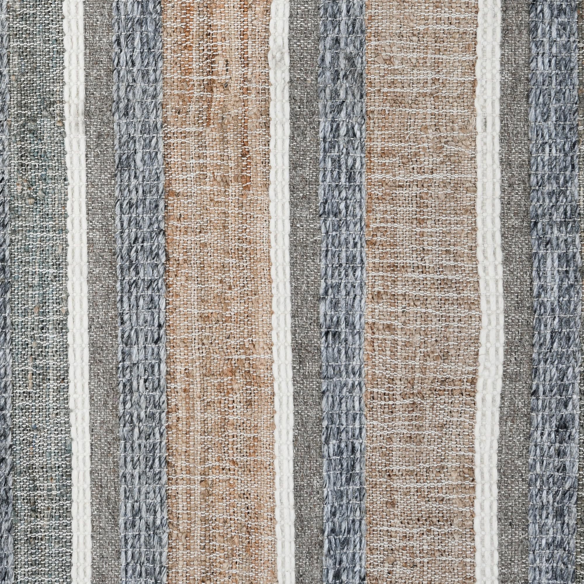 Benjara Luna 8 x 10 Area Rug, Handwoven Wool Stripes, Natural Jute Cotton, Brown and Gray