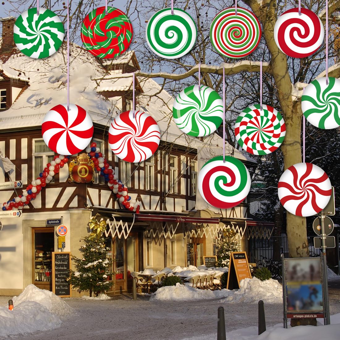 Flyowl 16 PCS Candy Christmas Outdoor Decorations Christmas Tree Hanging Ornaments Peppermint Lollipop Candy Yard Signs Tree Porch Yard Xmas Decor