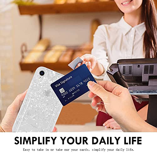 ZIYE Designed for iPhone XR Case with Card Holder for Women Girls Shell Pattern TPU Protective Phone Bumper ID Card Wallet Pocket with Screen Protector Ring Holder White