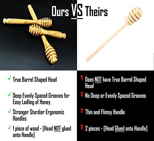 Olive Wood Honey Dipper Stick - Set of 3 (5β/7β/9β) & 1 Wooden Spoon, Use Honey Sticks for Tea & as Honey Server, Honey Dripper, Honey Spoon, Honey Drizzler, Honey Stirrers for Tea