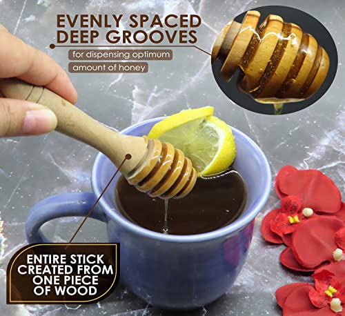 Olive Wood Honey Dipper Stick - Set of 3 (5β/7β/9β) & 1 Wooden Spoon, Use Honey Sticks for Tea & as Honey Server, Honey Dripper, Honey Spoon, Honey Drizzler, Honey Stirrers for Tea