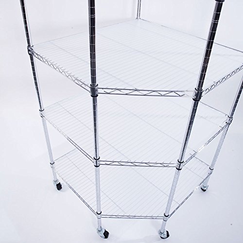 6 Tiers Free Standing Corner Shelf with Wheels, Metal Storage Wire Shelving Unit Corner Storage Rack Display for Restaurant,Living Room, Bathroom, Pantry,Kitchen 26.77" x 26.77" x 70.87" (Silver)
