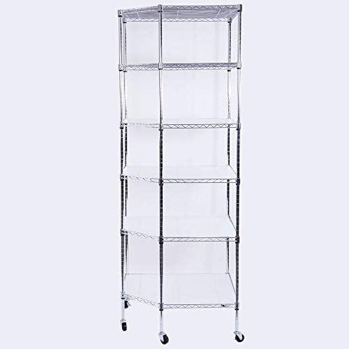 6 Tiers Free Standing Corner Shelf with Wheels, Metal Storage Wire Shelving Unit Corner Storage Rack Display for Restaurant,Living Room, Bathroom, Pantry,Kitchen 26.77" x 26.77" x 70.87" (Silver)