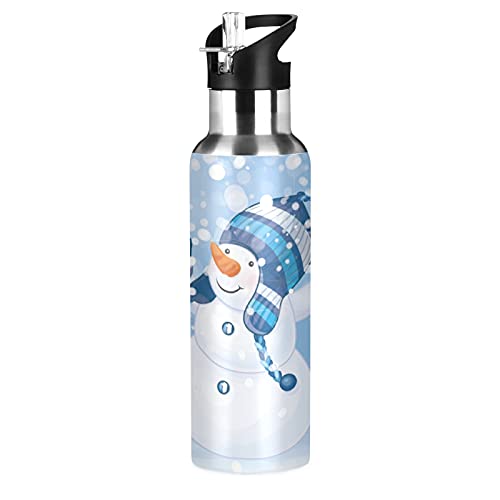 xigua Christmas Snowman Water Bottle Stainless Steel Vacuum Insulated Water Bottle with Straw Lid for Sports Cycling Hiking Gym School Home,20 oz.
