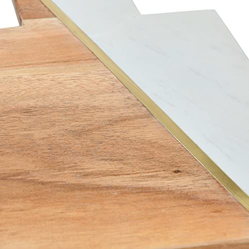 Boho 2-Tone Marble and Acacia Wood Charcuterie or Cutting Board with Brass Inlay and Leather Tie, White and Natural