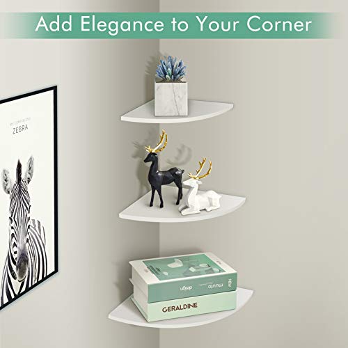 Ejoyous Floating Corner Shelves Set of 3, Modern White Display Shelf Wall Mount Storage Rack Organizer Decorative Shelving Unit for Home Living Room Bathroom Kitchen