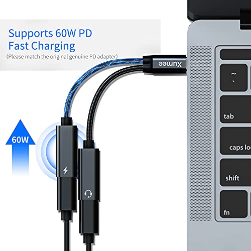 Xumee USB C Splitter, Dual USB C Headphones and Charger Adapter, 2-in-1 Hi-Res Audio and Fast Charging Dongle Cable Compatible with Galaxy S23 S22 S21 Ultra 5G S20 S20+ Plus Note 20 (Black)