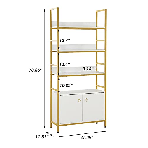 MELLCOM Golden Bookcase, 4 + 2 Tier Bookshelf with 2 Pull-Out Storage Cabinet Bohemian Style 71ββ Modern Bookshelves with 4 Adjustable Foot Pad Easy Assembled for Home, Office