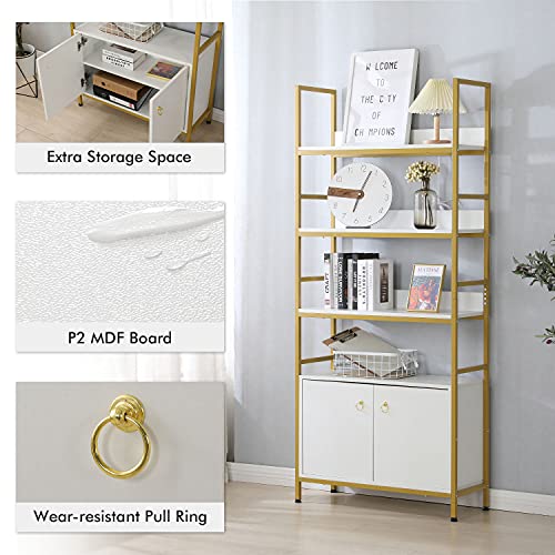 MELLCOM Golden Bookcase, 4 + 2 Tier Bookshelf with 2 Pull-Out Storage Cabinet Bohemian Style 71ββ Modern Bookshelves with 4 Adjustable Foot Pad Easy Assembled for Home, Office