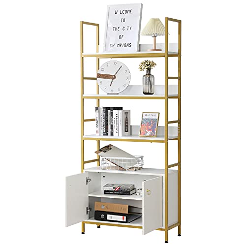 MELLCOM Golden Bookcase, 4 + 2 Tier Bookshelf with 2 Pull-Out Storage Cabinet Bohemian Style 71ββ Modern Bookshelves with 4 Adjustable Foot Pad Easy Assembled for Home, Office