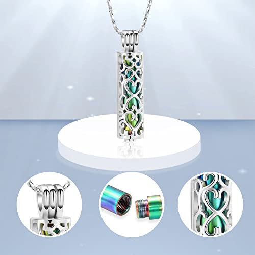 Cremation Urn Pendant Necklace with Hollow Cylinder Vial Keepsake Urn Cremation Jewelry Memorial Lockets for Ashes for Women Men (Silver Colorful)