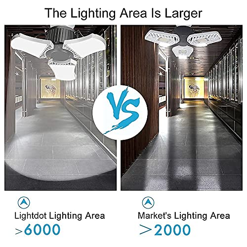4-Pack LED Garage Lights, 80W LED Shop Light 5000K 6000LM Three-Leaf Garage Ceiling Light Fixtures,Adjustable Multi-Position Panels,E26 Base,LED Glow Light for Garage, Workshop Attic and Basement
