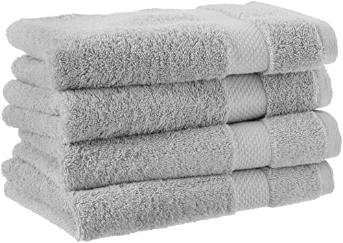 Amazon Aware 100% Organic Cotton Plush Bath Towels - Hand Towels, 4-Pack, Light Gray