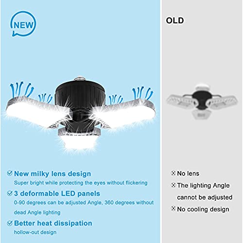 4-Pack LED Garage Lights, 80W LED Shop Light 5000K 6000LM Three-Leaf Garage Ceiling Light Fixtures,Adjustable Multi-Position Panels,E26 Base,LED Glow Light for Garage, Workshop Attic and Basement