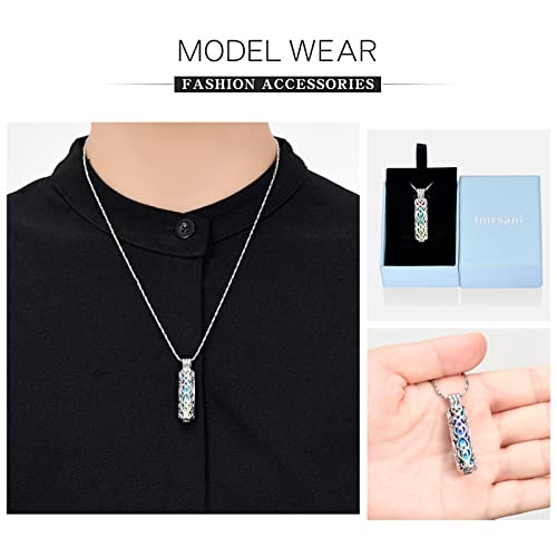 Cremation Urn Pendant Necklace with Hollow Cylinder Vial Keepsake Urn Cremation Jewelry Memorial Lockets for Ashes for Women Men (Silver Colorful)