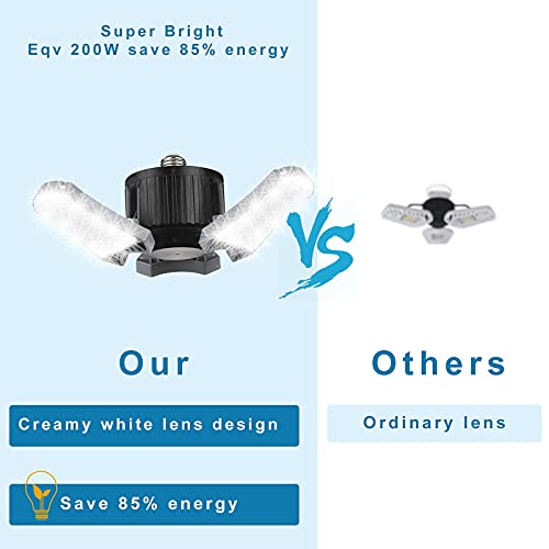 4-Pack LED Garage Lights, 80W LED Shop Light 5000K 6000LM Three-Leaf Garage Ceiling Light Fixtures,Adjustable Multi-Position Panels,E26 Base,LED Glow Light for Garage, Workshop Attic and Basement